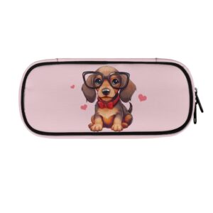 Dulior Puppy Glasses Bow Blue Pencil case Big Capacity Pen Pouch Zipper Stationary Bag for College Office Organizer