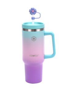 icewater horizon- 40 oz tumbler with lid and straw | 100% leak proof insulated tumbler with handle,cup holder friendly,water bottle for coffee,keep cold for up 36 hours (rainbow)