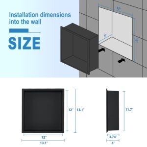 ZBOCAI Shower Niche 12"×12", Stainless Steel Shower Niche No Tile Needed for Bathroom Storage, Waterproof Recessed Niche for Shower Wall, Easy to Clean (Black)