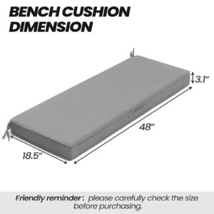 Crestlive Products Outdoor Bench Cushion 48x18 Inches, Patio Furniture Pads with Ties Water Resistant Fabric Durable Thicken Memory Foam for Loveseat Couch Porch Swing, Light Gray