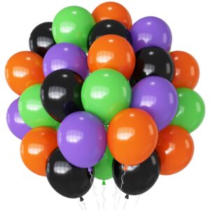 halloween party balloons decorations, 60pcs 12 inch black orange purple green balloons for kids halloween birthday bachelorette party decorations supplies