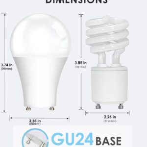 GU24 LED Light Bulb 100W Equivalent,9W 2 Prong Light Bulbs, 2700K Warm White 1,100 Lumens, A19 Shape Bulbs, GU24 Twist Lock Base Non-dimmable(4-Pack)