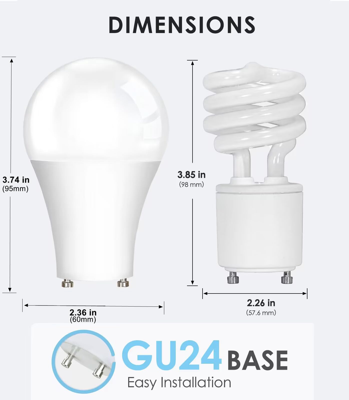 GU24 LED Light Bulb 100W Equivalent,9W 2 Prong Light Bulbs, 2700K Warm White 1,100 Lumens, A19 Shape Bulbs, GU24 Twist Lock Base Non-dimmable(4-Pack)