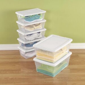 Sterilite Storage Boxes, 13.5L x 8W x 4.8H inches (34.3 x 20.3 x 12.2 cm), 6 QT, Clear with White Lid, Pack of 10