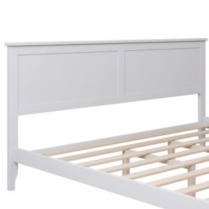 LZ LEISURE ZONE Modern Style Solid Wood King Size Platform Bed with Headboard/Footboard/Wood Bed Frame and Solid Wood Center Support Legs, No Box Spring Needed, White