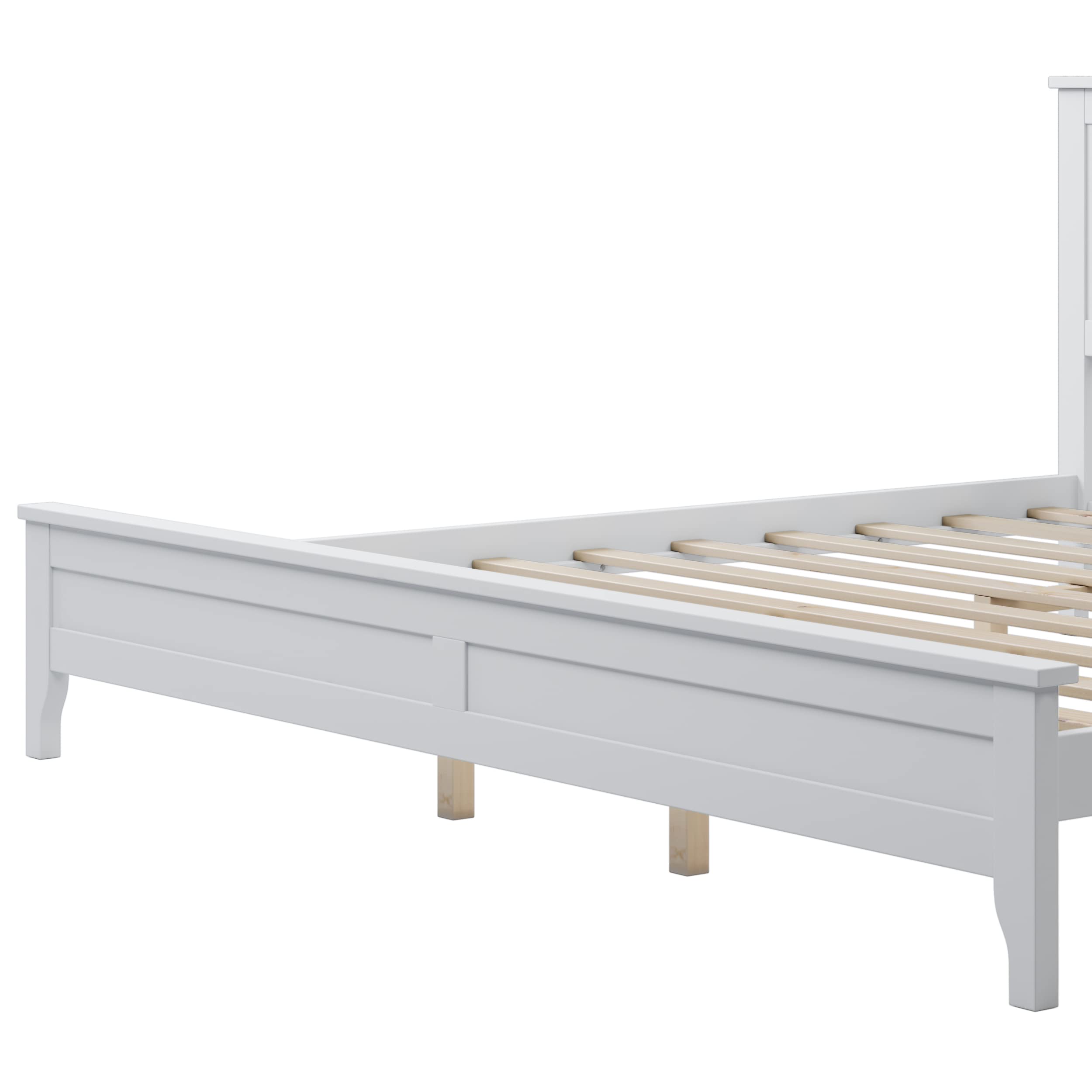 LZ LEISURE ZONE Modern Style Solid Wood King Size Platform Bed with Headboard/Footboard/Wood Bed Frame and Solid Wood Center Support Legs, No Box Spring Needed, White