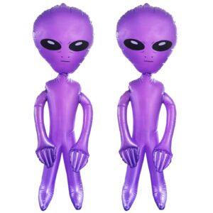 zcmg 2 pcs halloween inflatable alien 35.4 inch jumbo inflatable blow up alien toy decorations for birthday baby shower summer beach pool holiday festival carnival alien theme party supplies purple