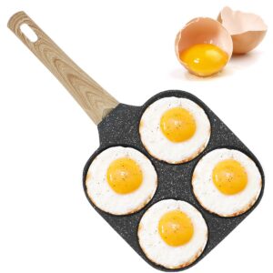 US Egg Frying Pan Aluminum 4 Cups Egg Frying Pan Nonstick Mini Egg Cooker Omelet Pan Heavy-Duty Egg Skillet with Wooden Handle Breakfast Egg Pan for Home Kitchen Cooking(black)