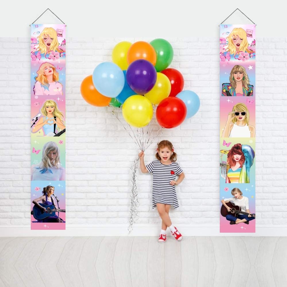 2Pcs Taylor Birthday Porch Sign Door Hanging Banner Birthday Party Supplies for Taylor Theme Wall Decorations