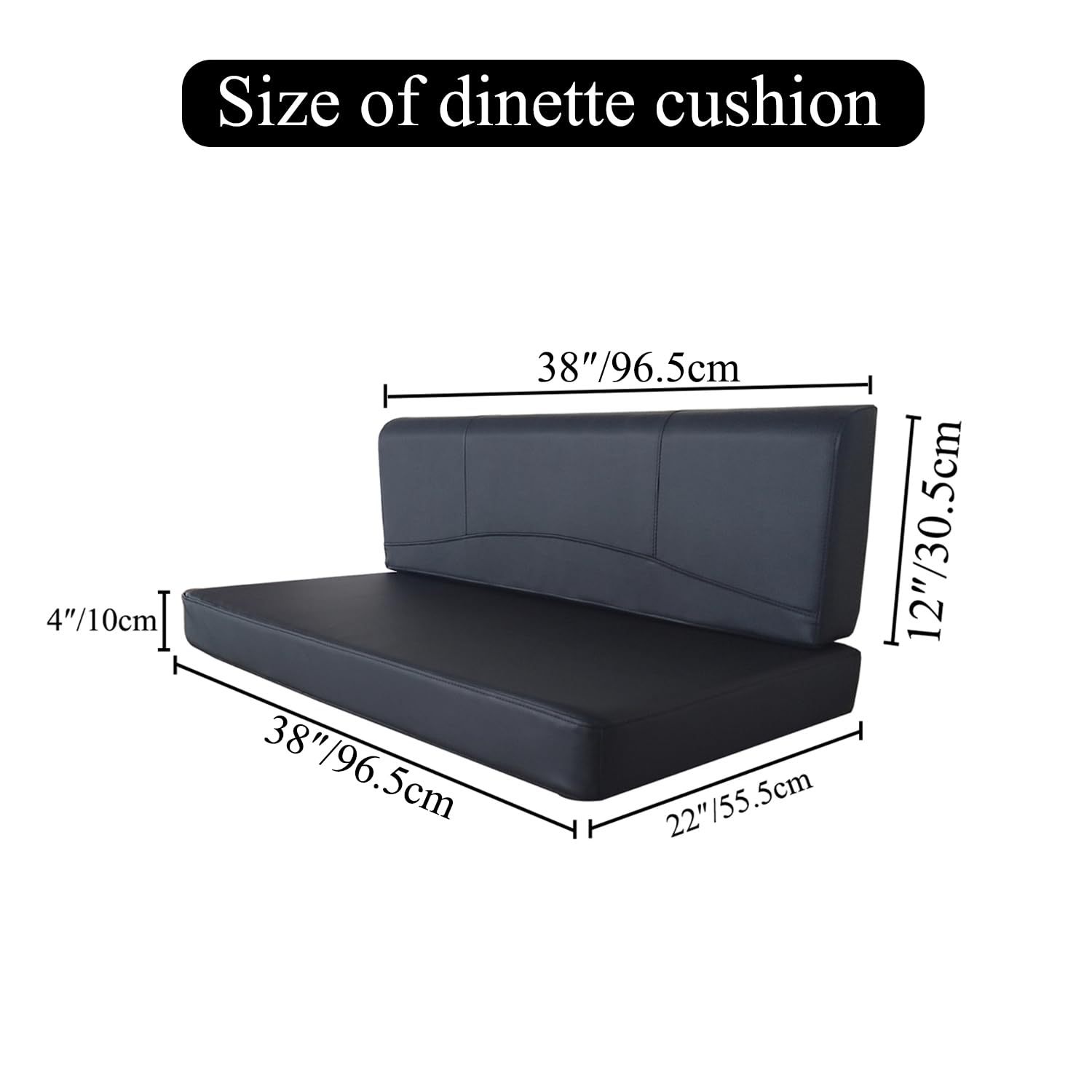 MICUSHION RV Dinette Cushions Replacement with Momery Foam Camper Seat Couch Cushion Travel Trailer Bed (Black, 38″)