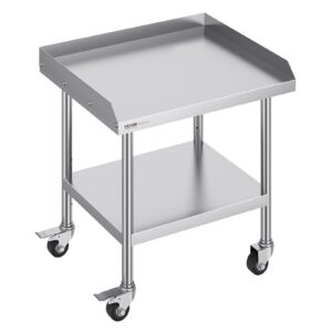 vevor stainless steel work table, 24 x 28 x 30 inch commercial food prep worktable with 4 wheels, casters, 3-sided backsplash heavy duty prep worktable, metal work table for restaurant home hotel