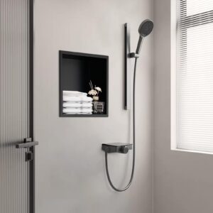 ZBOCAI Shower Niche 12"×12", Stainless Steel Shower Niche No Tile Needed for Bathroom Storage, Waterproof Recessed Niche for Shower Wall, Easy to Clean (Black)