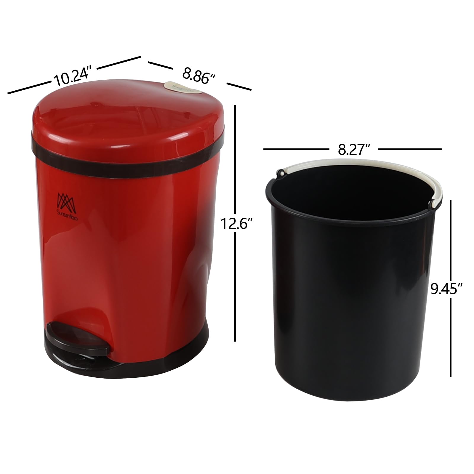 Afromy Small Bathroom Trash Can with Lid Soft Close, Step Pedal, 1.8 Gallon Garbage Can with Removable Inner Bucket, Red