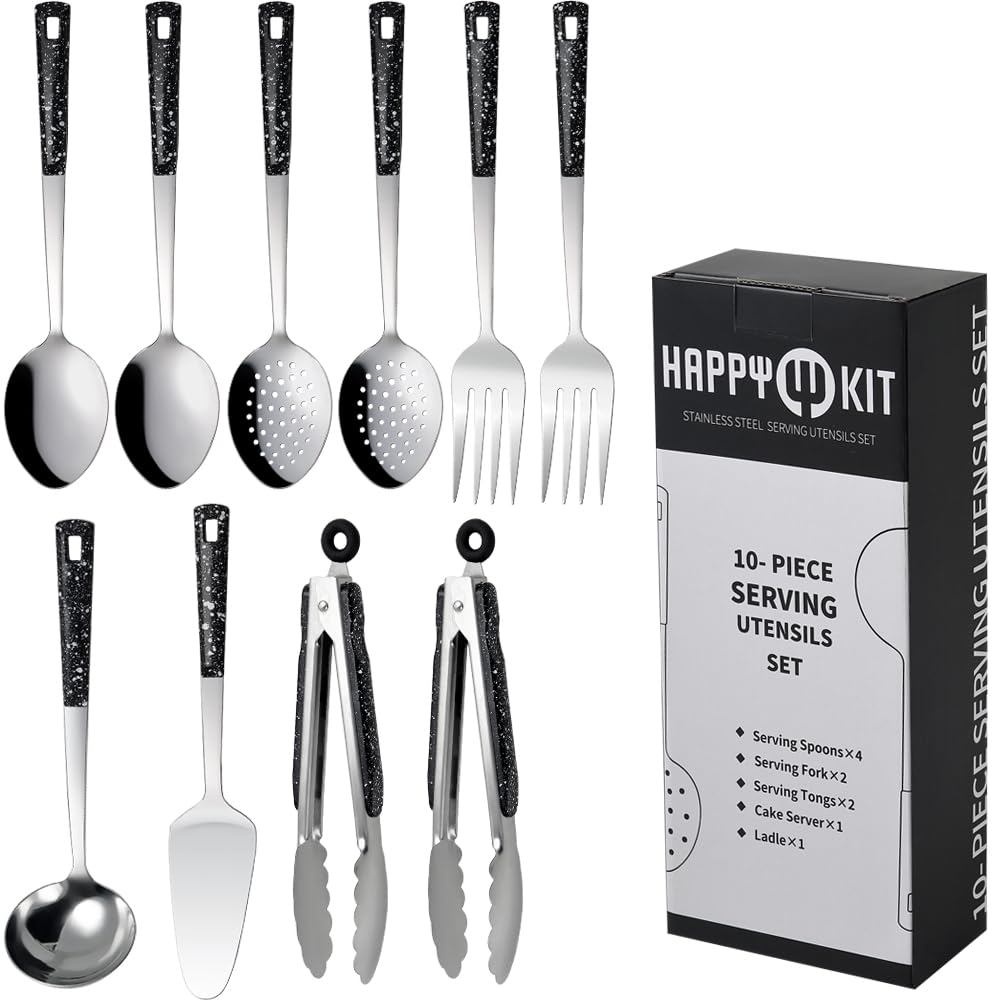 Stainless Steel Metal Serving Utensils - Set of Serving Spoons,Slotted Spoons, and Serving Tongs.serving fork,cake server