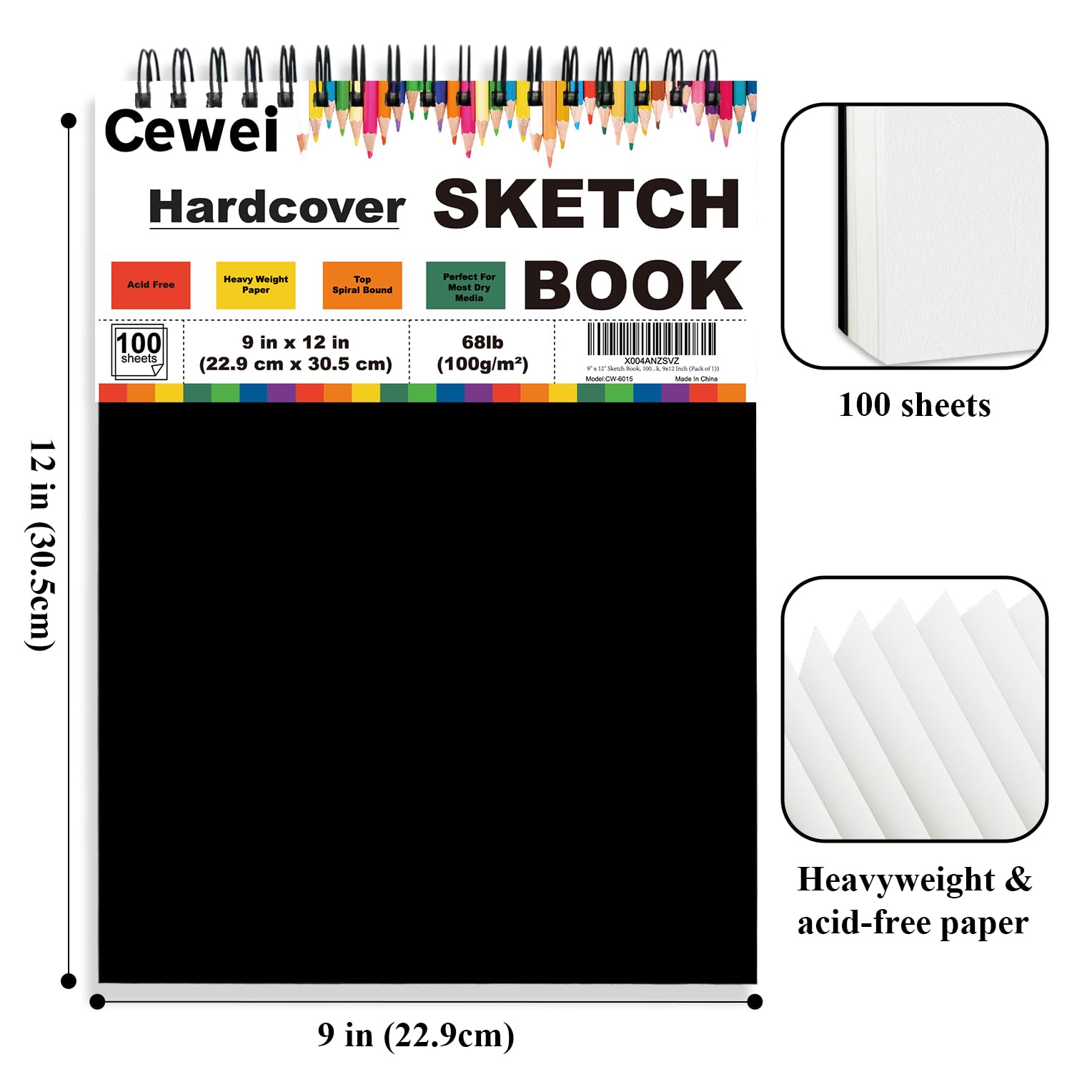 9" x 12" Sketch Book, Top Spiral Sketchbook, 100 Sheets Sketch Pad, (68 lb/100 GSM) Drawing Paper Pad, Drawing Notebook for Kids, Artist Sketchbook for Drawing, Illustration, Art Class Students.