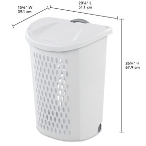 SeaQily Ultra Wheeled Design Clothes Laundry Basket, Mind Reader Basket Collection，135 Liter （20 1/8" x 15 3/8" x 26 3/4"）Capacity, Laundry Hamper White Lid & Base w/Plastic Handle & Wheels,1-Pack