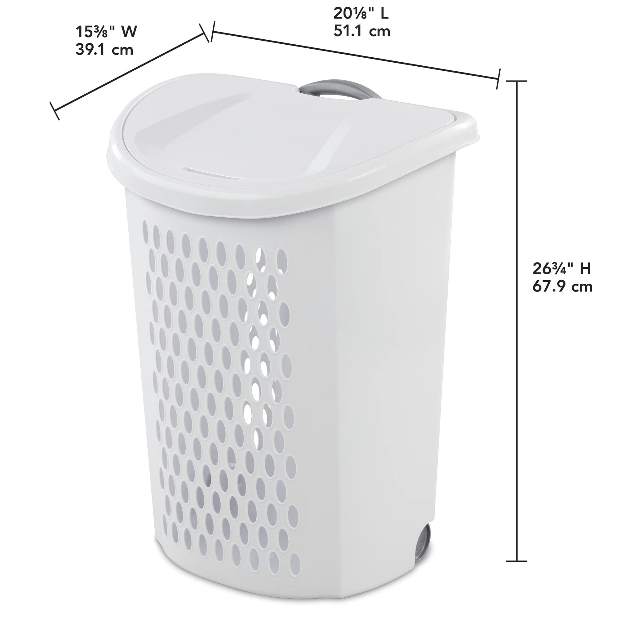 SeaQily Ultra Wheeled Design Clothes Laundry Basket, Mind Reader Basket Collection，135 Liter （20 1/8" x 15 3/8" x 26 3/4"）Capacity, Laundry Hamper White Lid & Base w/Plastic Handle & Wheels,1-Pack