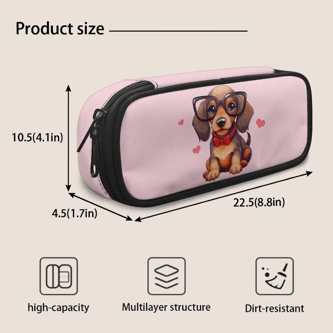 Dulior Puppy Glasses Bow Blue Pencil case Big Capacity Pen Pouch Zipper Stationary Bag for College Office Organizer