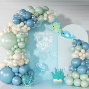 under the sea party decorations, dust green blue under the sea balloon garland arch kit, ocean themed party decorations baby shower birthday party decor(136pcs)