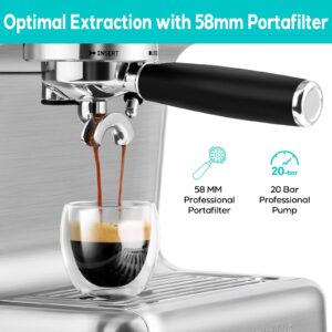 CASABREWS Espresso Machine with Automatic Milk Frother, 20 Bar Espresso Maker with Dual Boiler and LCD Display, Barista Cappuccino Latte Maker with Separate Hot Water System for Americano, Silver