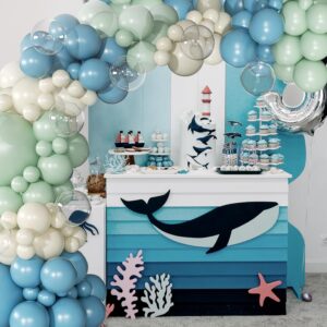 Under the Sea Party Decorations, Dust Green Blue Under the Sea Balloon Garland Arch kit, Ocean Themed Party Decorations Baby Shower Birthday Party Decor(136Pcs)