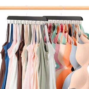 Kalimdor Bra Hanger for Closet 2 Pack, Tank Top Hanger 20 Hooks Capacity Foldable Wood Space Saving Hanger Closet Organizers and Storage for Dorm & Apartment for Lingerie,Tank Top, Bra, Scarf etc.