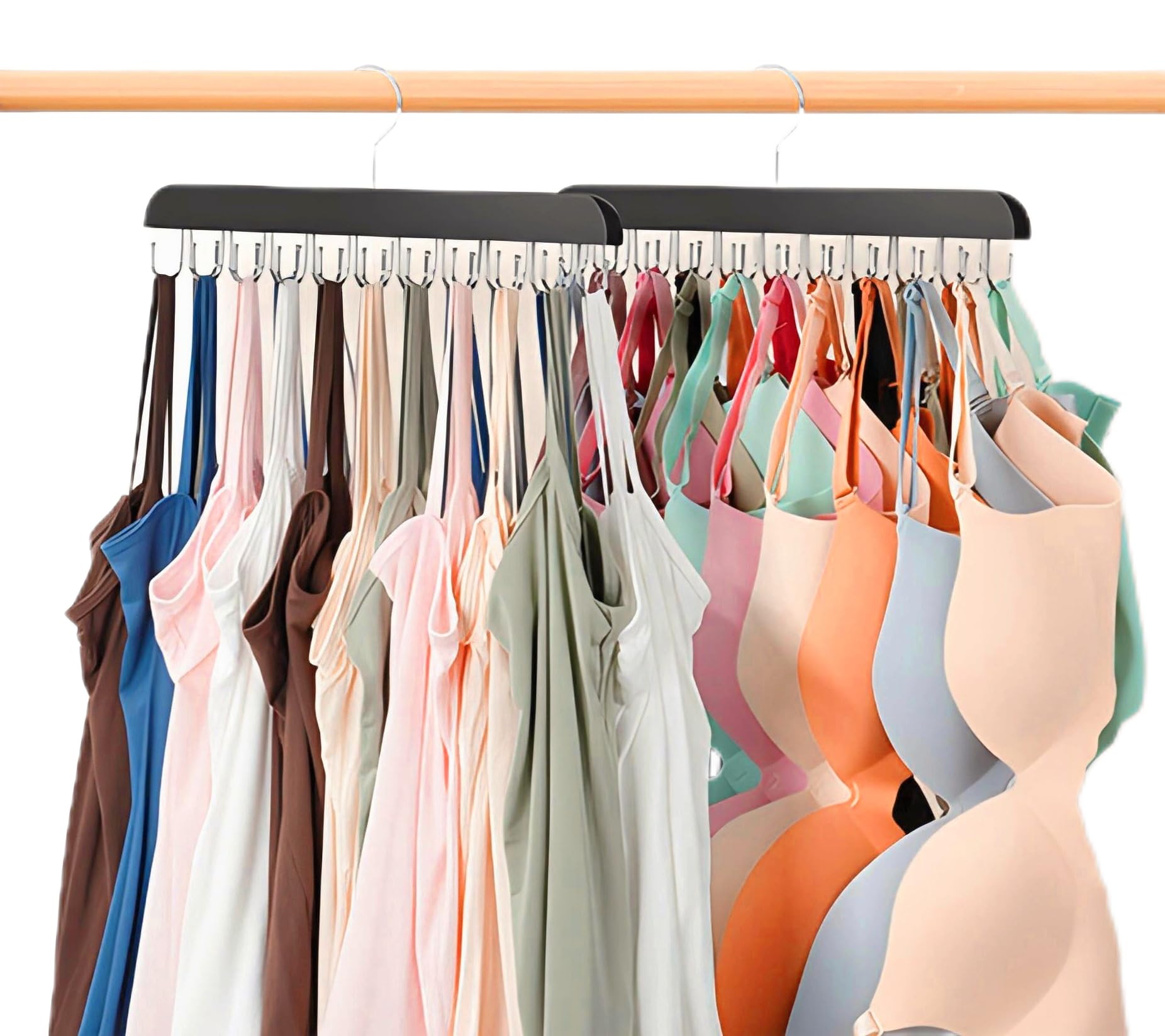 Kalimdor Bra Hanger for Closet 2 Pack, Tank Top Hanger 20 Hooks Capacity Foldable Wood Space Saving Hanger Closet Organizers and Storage for Dorm & Apartment for Lingerie,Tank Top, Bra, Scarf etc.