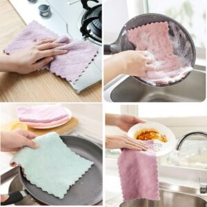 24 Pack Kitchen Dish Cloths Dish Towels, Super Soft and Absorbent Coral Fleece Cloth, Coral Velvet Microfiber Cleaning Cloth, Nonstick Oil Washable Fast Drying Dish Rags for Clean Table, Dish, Glass.