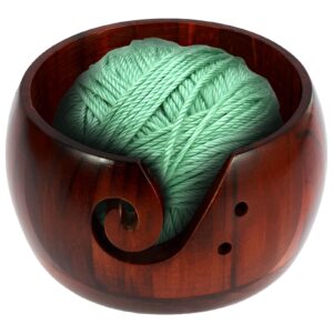 us wooden yarn bowl round crochet bowl holder with holes pine knitting yarn bowls wooden weaving thread bowl with lid portable yarn storage bowl for diy knitting crafts 5.9x5.9x3 inch(dark -colored)