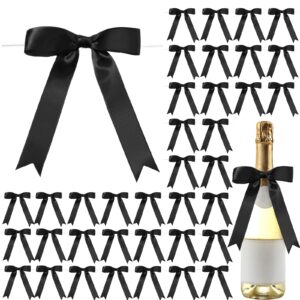 riceshoot 50 pcs twist tie bows 5x7 inch large satin ribbon bow for gift wrapping champagne bottle cake treat bag craft diy gift wedding baby shower bridal shower christmas birthday party(black)