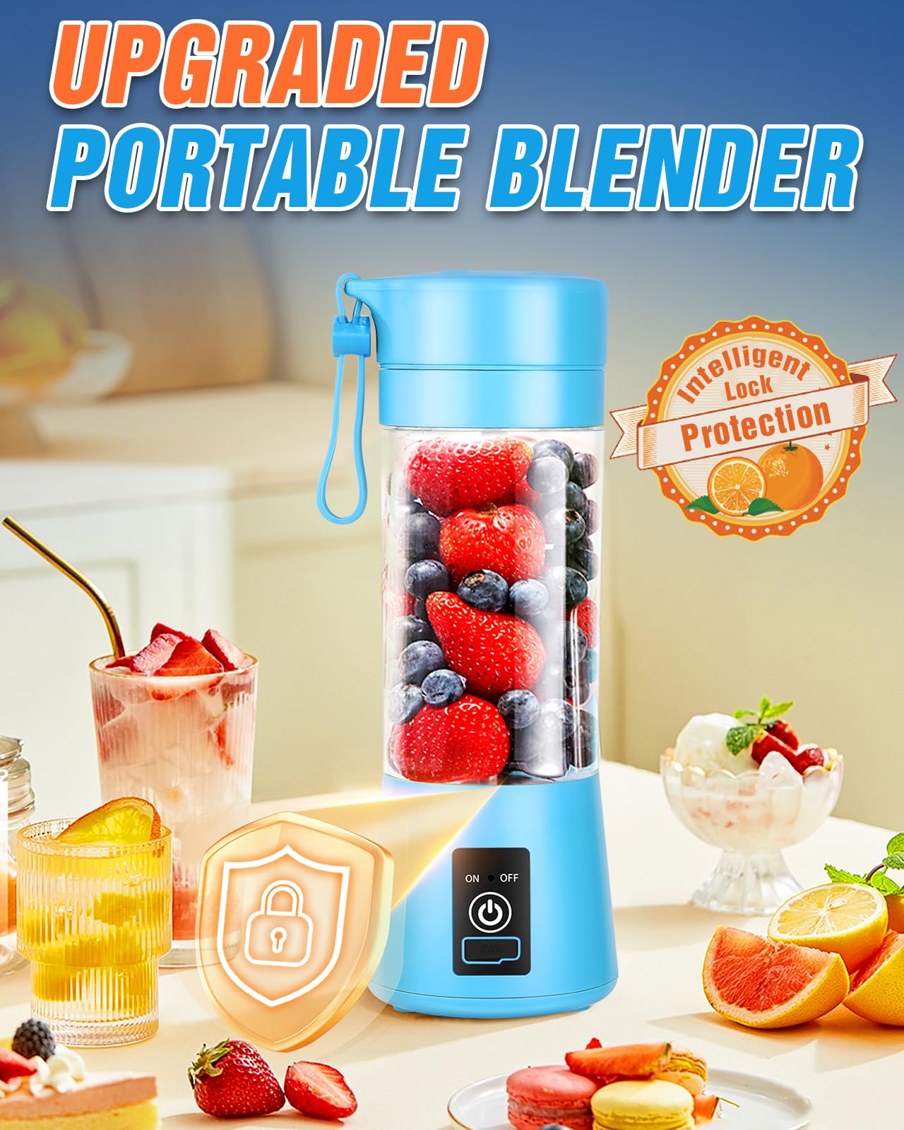 Portable Blender for Shakes and Smoothies,6 Blades Juicer Cup for USB Rechargeable,Personal Blender with One Touche Operation,Blender Shake Smoothie for Kitchen,Travel and Sport, Blue7