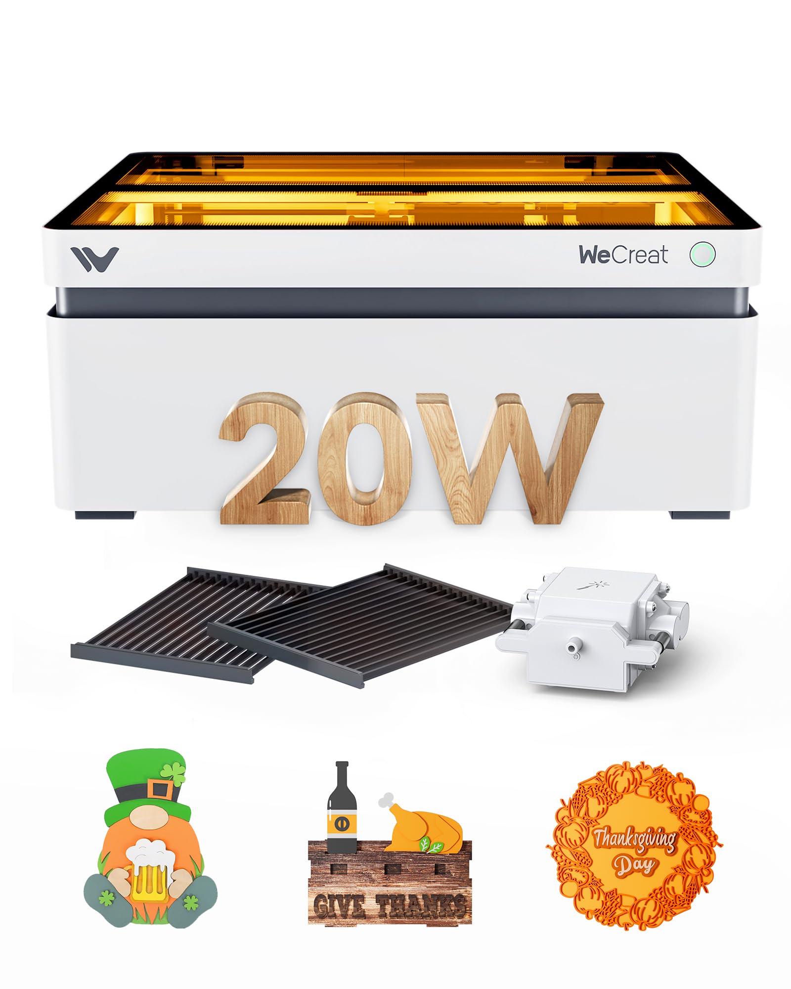 WECREAT Laser Engraver with Air Assist, 20W(20,000mW) Desktop Diode Laser Engraver and Cutter with Auto-Lifting Enclosure for Wood Acrylic Metal Leather DIY