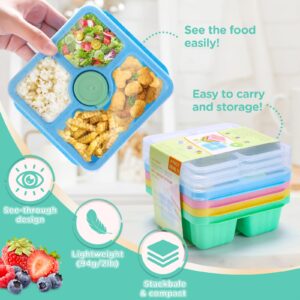 QQKO Bento Snack Box Containers for Adults Kids, Lunchable Meal Prep Containers Reusable, 4 Pack Divided Food Storage Containers with Lids, Stackable Lunch Box Containers with Sauce Cups, Pastel