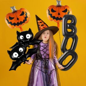 BACOKEY 7Pcs Halloween Balloons, Halloween Boo Bat Pumpkin Foil Mylar Balloons for Halloween Party Decorations