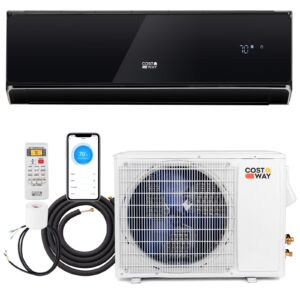 costway 18000 btu wifi enabled mini split air conditioner & heater, 21 seer2 208-230v inverter ac unit cools up to 1250 sq. ft., energy efficient (black, 18000btu, 208-230v, 21 seer2-wifi)