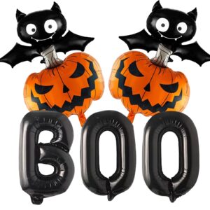 bacokey 7pcs halloween balloons, halloween boo bat pumpkin foil mylar balloons for halloween party decorations