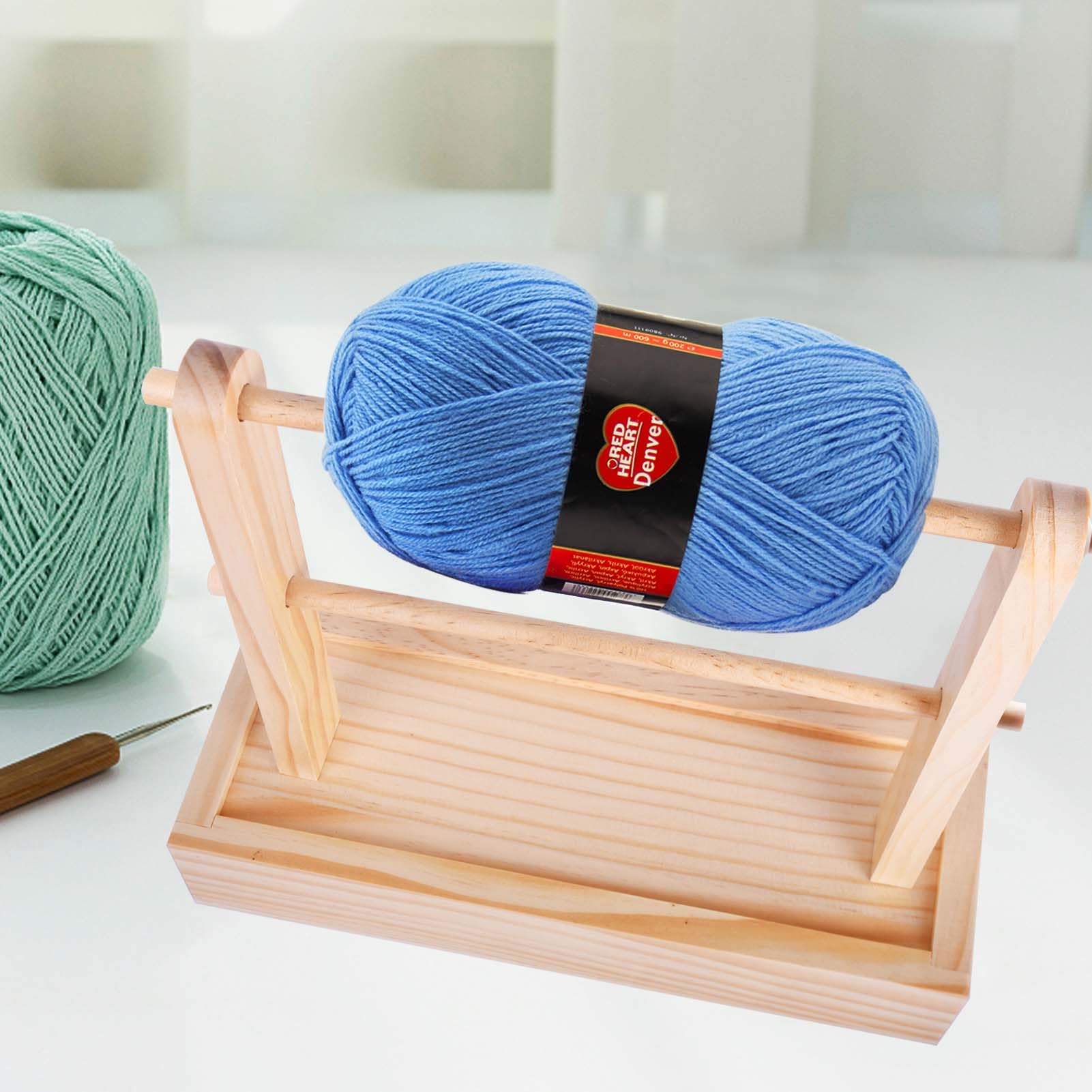 Viredelo Yarn Holder Dispenser for Crocheting,Crochet Yarn Holder with Storage Box,Twizzter Portable Yarn Holder,Yarn Holder for Crocheting,Handmade Wood Yarn Dispenser,Yarn Ball Holder,Burlywood