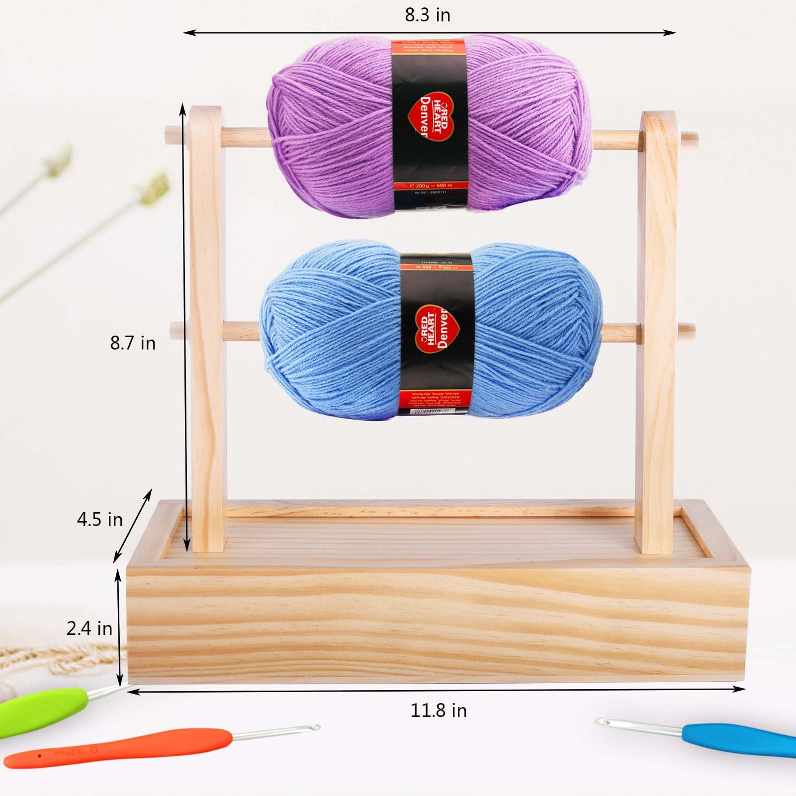 Viredelo Yarn Holder Dispenser for Crocheting,Crochet Yarn Holder with Storage Box,Twizzter Portable Yarn Holder,Yarn Holder for Crocheting,Handmade Wood Yarn Dispenser,Yarn Ball Holder,Burlywood