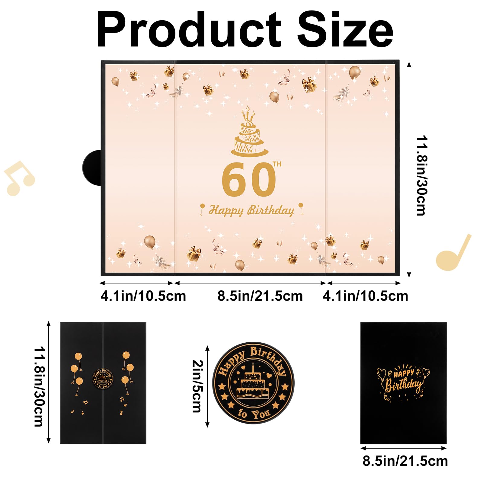 Dincerpen Black Gold 60th Birthday Decorations - 60th Birthday Guest Book, 60th Birthday Party Supplies Signature Book, Great 60th Birthday Card - 60th Birthday Party Favors for Men Women