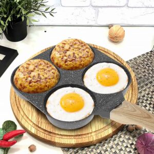 US Egg Frying Pan Aluminum 4 Cups Egg Frying Pan Nonstick Mini Egg Cooker Omelet Pan Heavy-Duty Egg Skillet with Wooden Handle Breakfast Egg Pan for Home Kitchen Cooking(black)