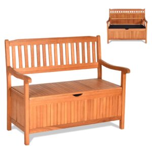 toolsempire outdoor storage bench, wooden bench with storage, removable lining & portable handles, patio storage bench dech bench for outdoor, garden, balcony & porch