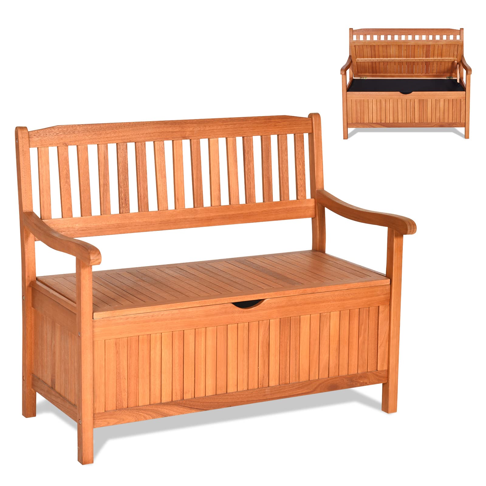 Toolsempire Outdoor Storage Bench, Wooden Bench with Storage, Removable Lining & Portable Handles, Patio Storage Bench Dech Bench for Outdoor, Garden, Balcony & Porch