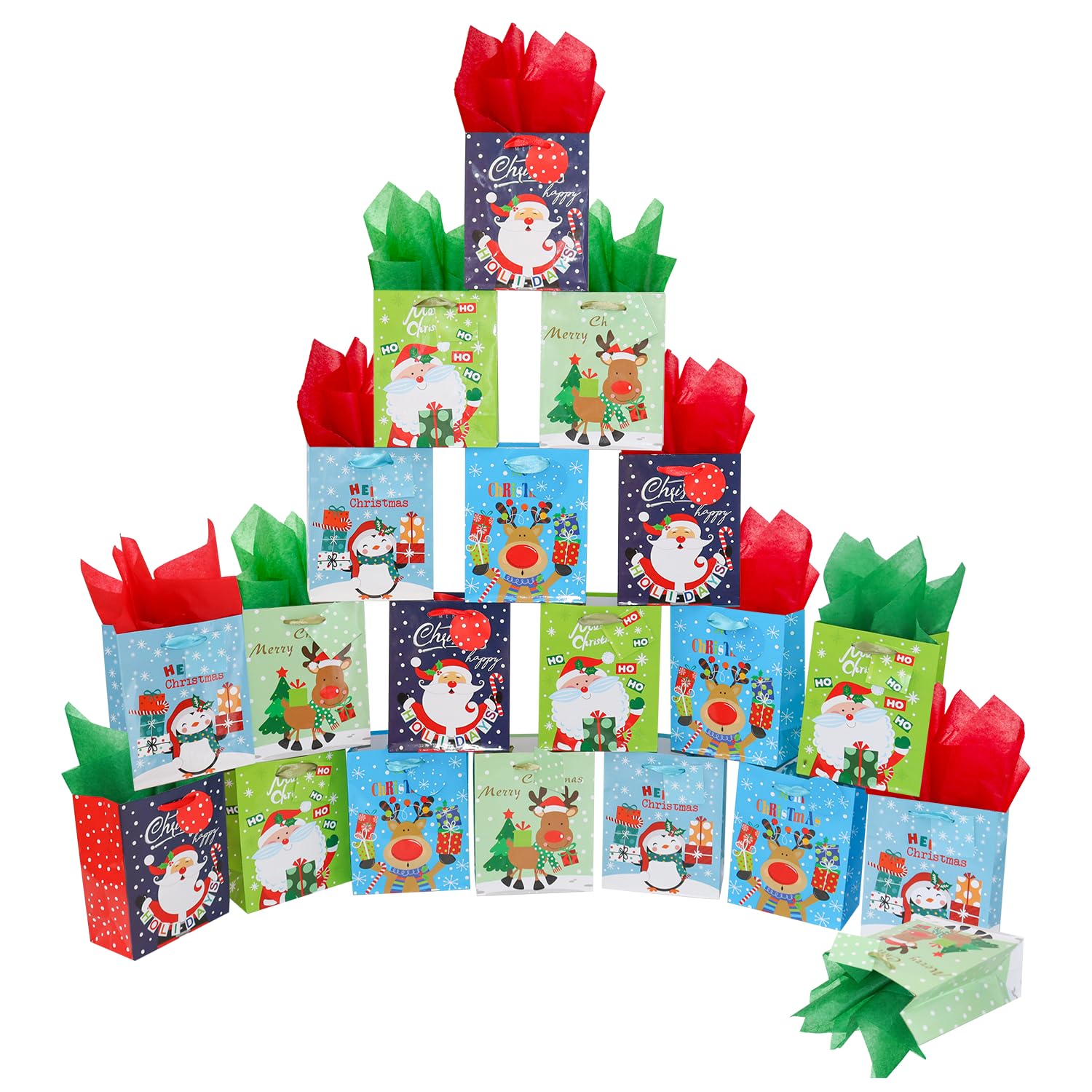 ysmile Small Christmas Gift Bag with Wrapping Paper in Bulk 20 Pack