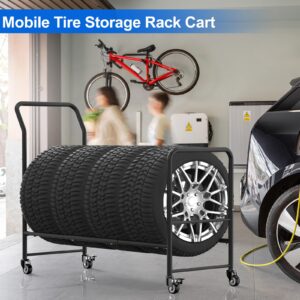 Rolling Tire Rack Adjustable,Metal Tire Storage and Transport Trailer,Heavy Duty Tire Holder,Mobile Tire Storage Shelf Cart with 4 Wheel,Garage/Workshops/Repair Shop Tire Stand Spare Tire Carrier