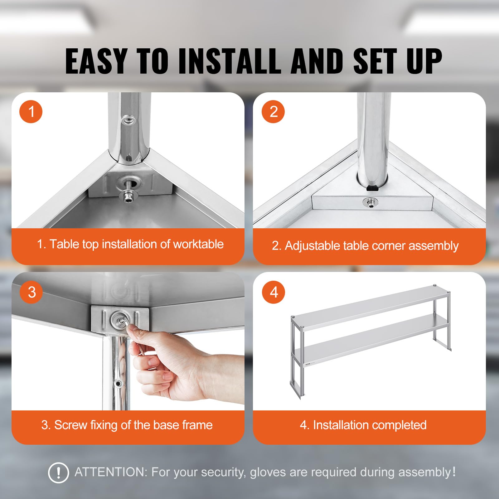 VEVOR Double Overshelf, Double Tier Stainless Steel Overshelf, 12 x 72 Inch Double Deck Overshelf, Height Adjustable Overshelf Prep Work Table for Kitchen, Restaurant and Workshop