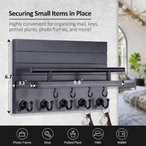 Nekon Key Holder for Wall with Shelf, Entryway Wall Organization with 9 Hooks, 9.8 Inch Wooden Key and Mail Holder with Mounting Screw Pack (Black)