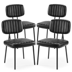 sweetcrispy dining chairs set of 4, upholstered mid century modern kitchen dining room accent chairs with faux leather cushion seat & metal legs for kitchen, living room - black