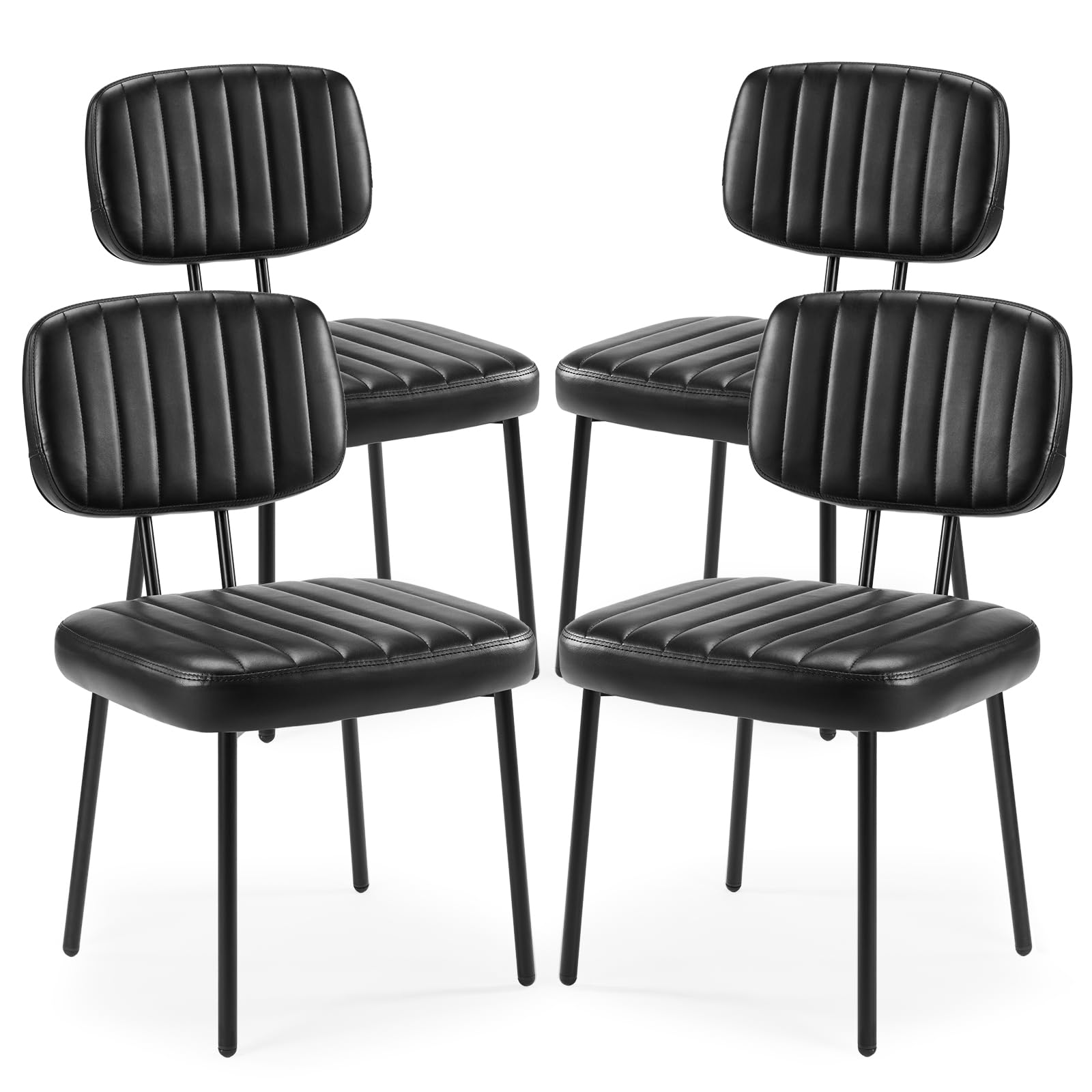 Sweetcrispy Dining Chairs Set of 4, Upholstered Mid Century Modern Kitchen Dining Room Accent Chairs with Faux Leather Cushion Seat & Metal Legs for Kitchen, Living Room - Black