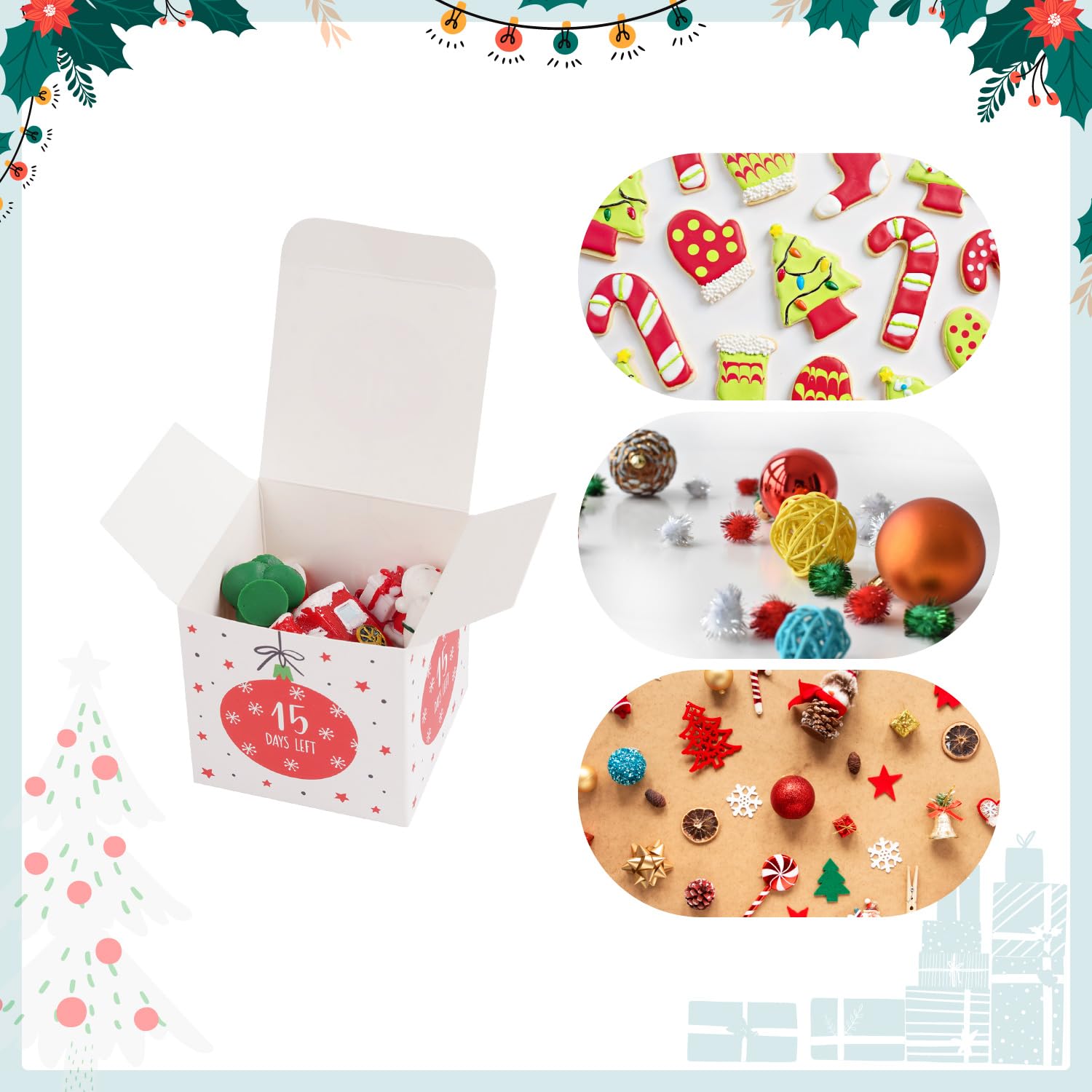 ysmile Christmas Advent Calendar 2024, DIY 25 Empty Christmas Countdown Box for Gift Wrap, 25 Days Number Xmas Holiday Dec