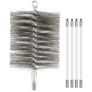 50-inch long tent wood burning stove pipe cleaning brush with stainless steel bristles, and chimney cleaning wire brush with 4 flexible rods, 3.5'' brush heads